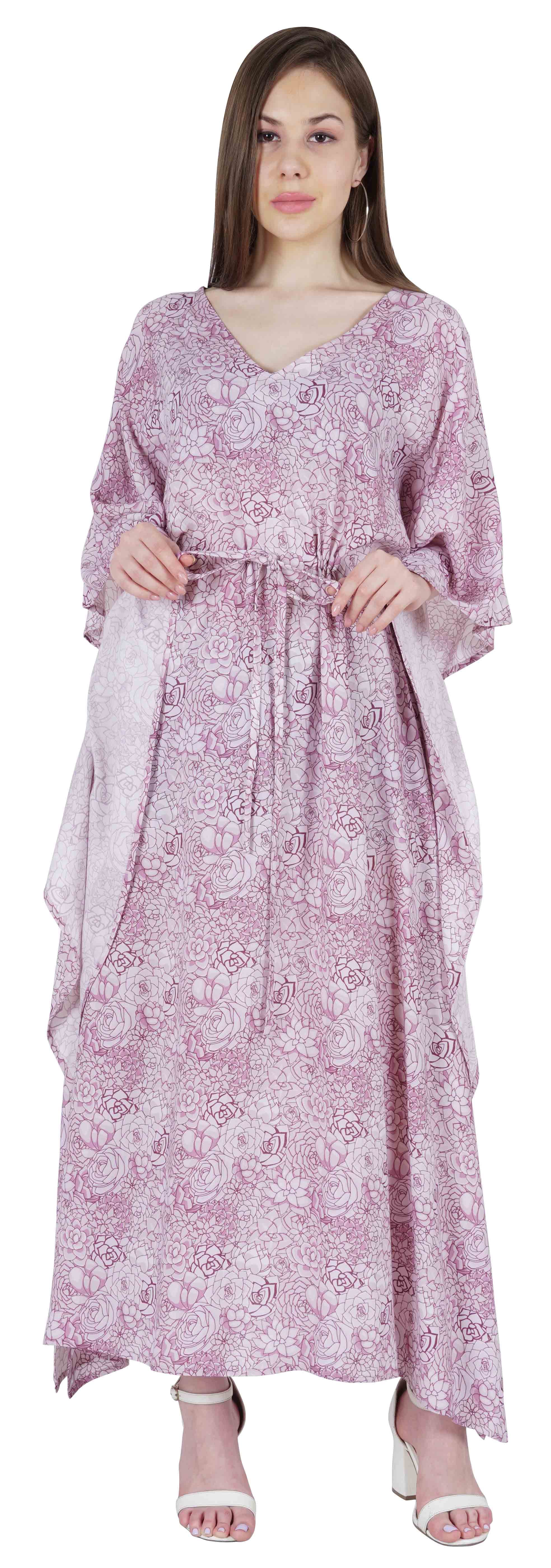 Moomaya Womens Sleep Kaftan V-Neck Cover Up Long Caftan Maxi Dress ...
