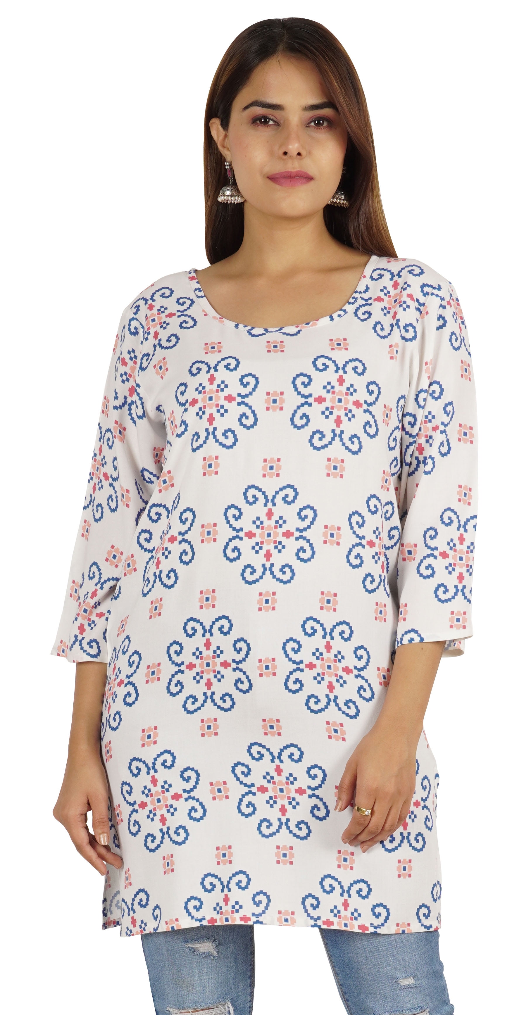 Moomaya Womens Tops Rayon Block Print Tunic 3/4th Sleeve Tunic Summer ...
