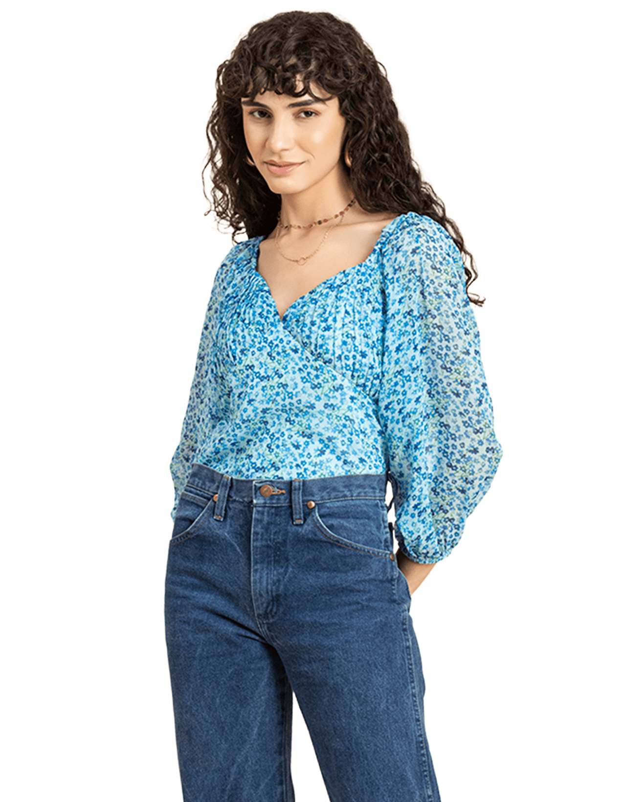 MoomayaWomens PrintedRuched Top,Sweetheart Neckline, Long Sleeves Crop ...