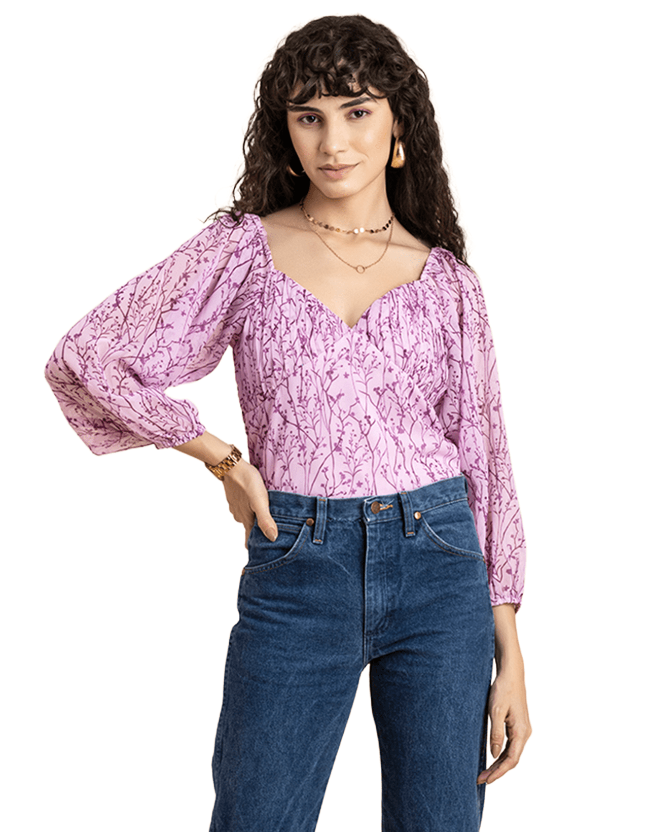 MoomayaWomens PrintedRuched Top,Sweetheart Neckline, Long Sleeves Crop ...