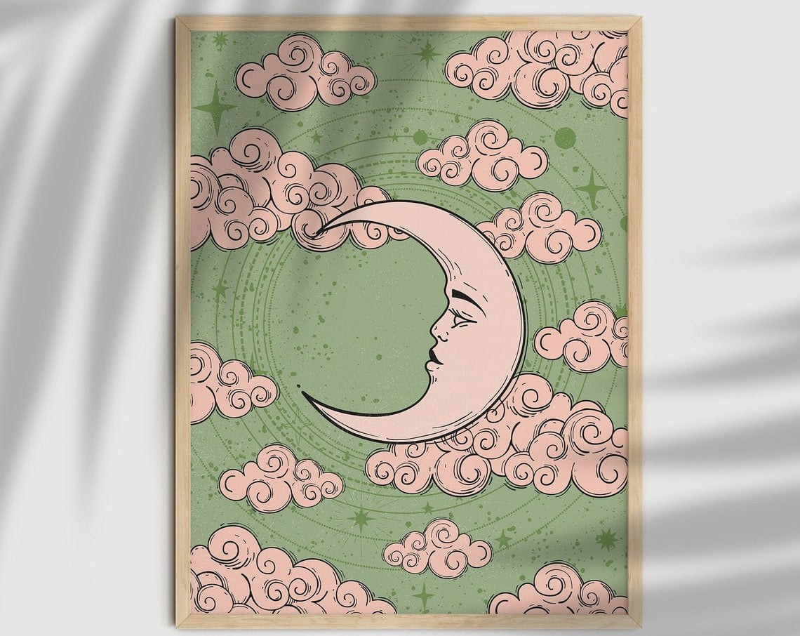 Moon 70S Decor, Witchy Home Decor, Retro 70S Decor, Vintage Moon Poster ...