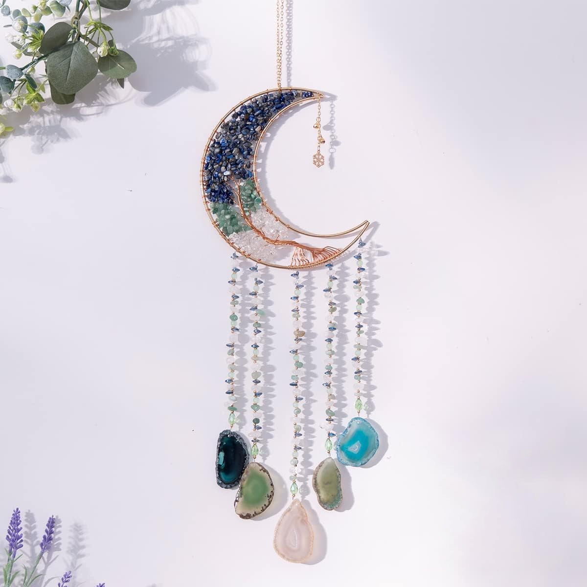 Moon Agate Dream Catchers with Crystal Tree for Home Wall Decor Aesthetic, Room Wall Decor ...