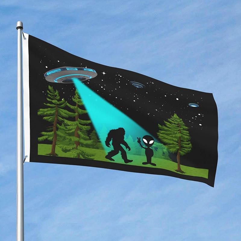 Moon Alien And Sasquatch Bigfoot Flag 2x3 Ft Outdoor Flag Double-Sided ...