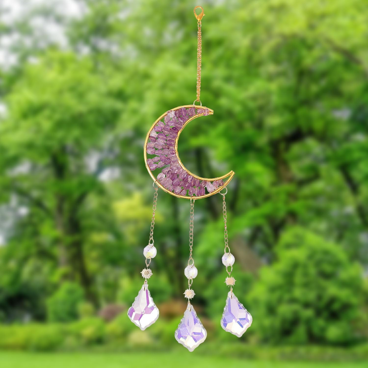 Moon Amethyst Cluster Suncatcher Hanging Moon Sun Catcher with Teardrop ...