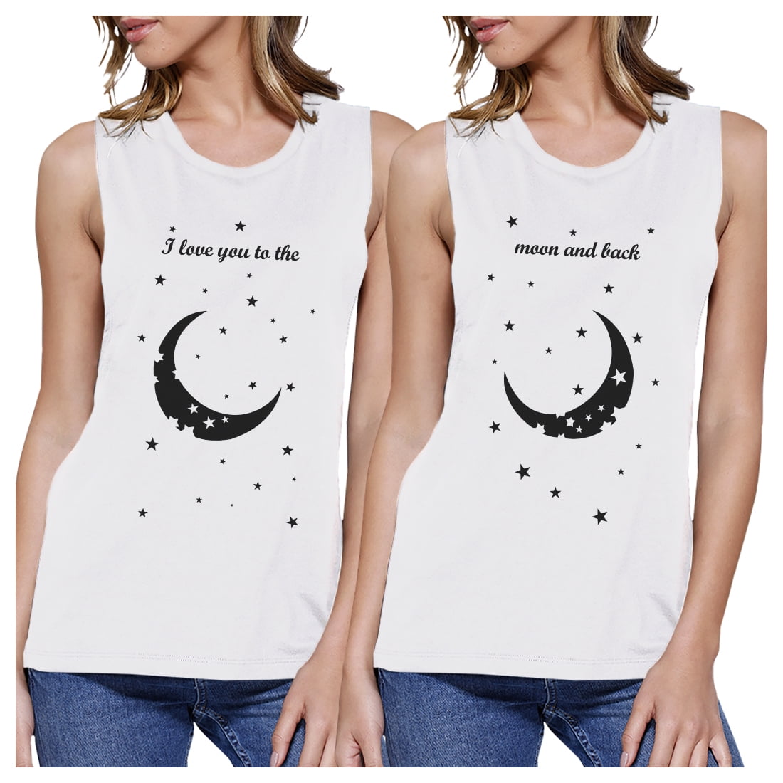 Moon And Back BFF Matching Tank Tops Womens White Graphic Tanks ...