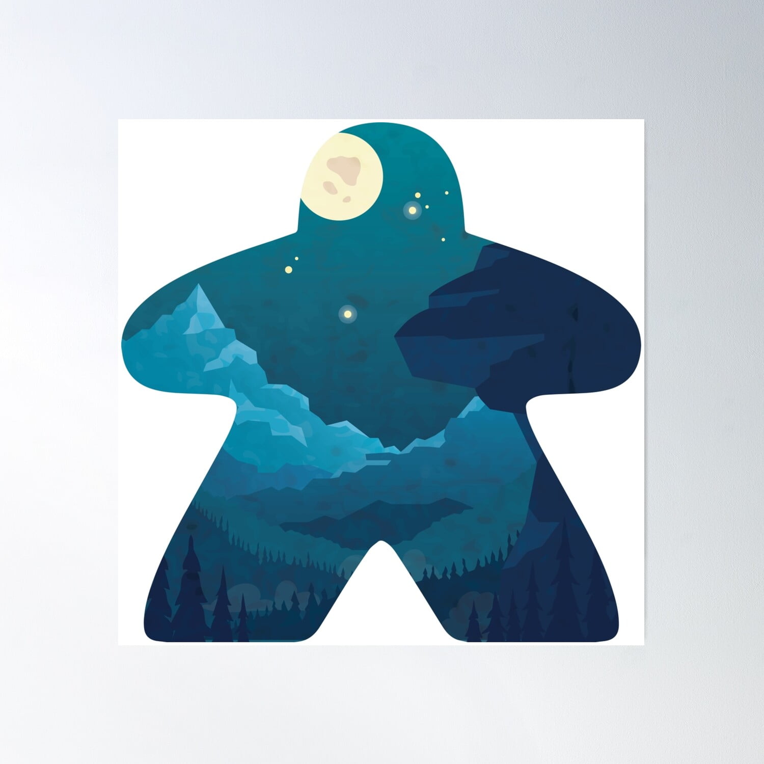 Moon And Mountain Scape Meeple Board Game Adventure Scene Poster Wall ...