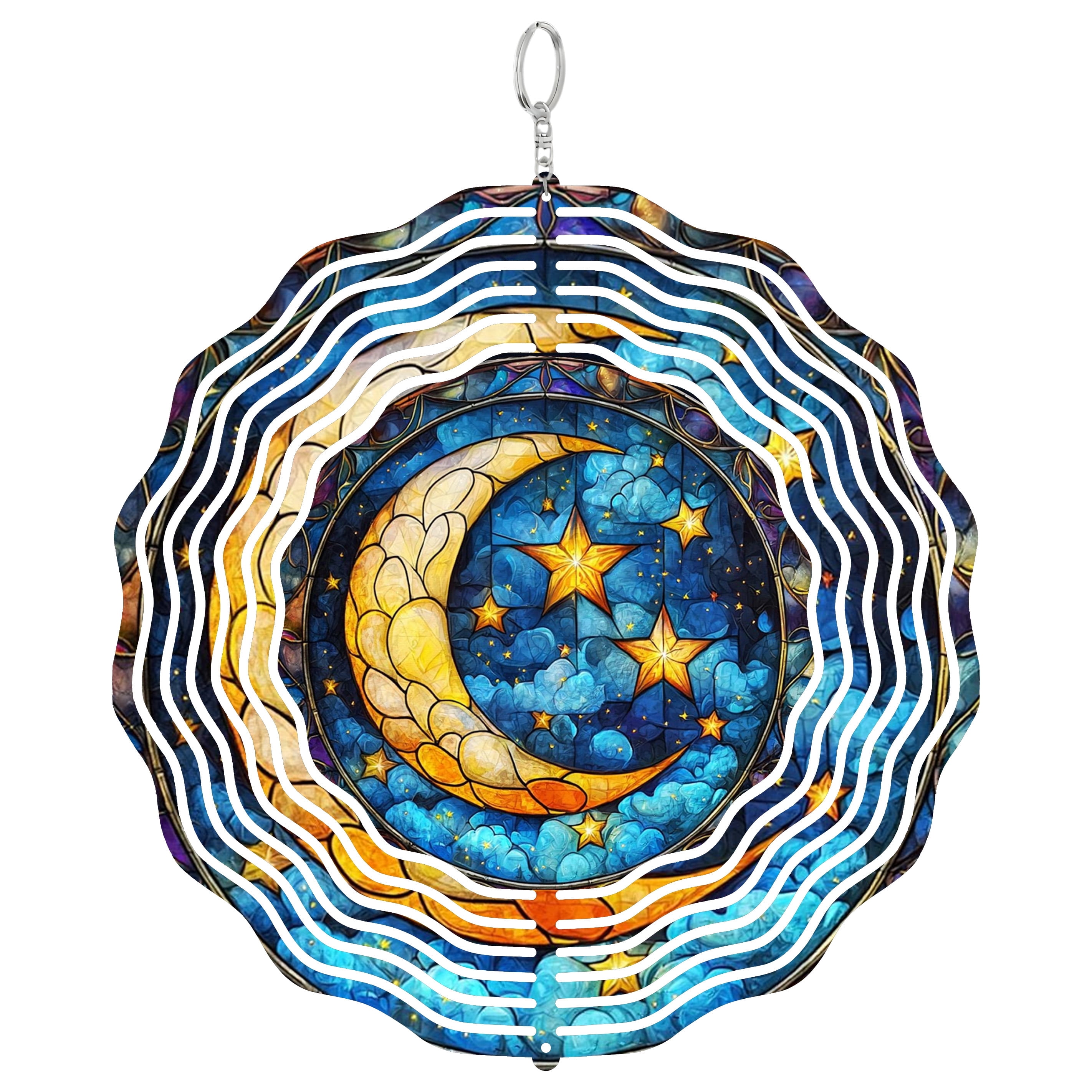 Moon And Star 3D Wind Spinner Kinetic Stainless Steel Celestial Outdoor ...