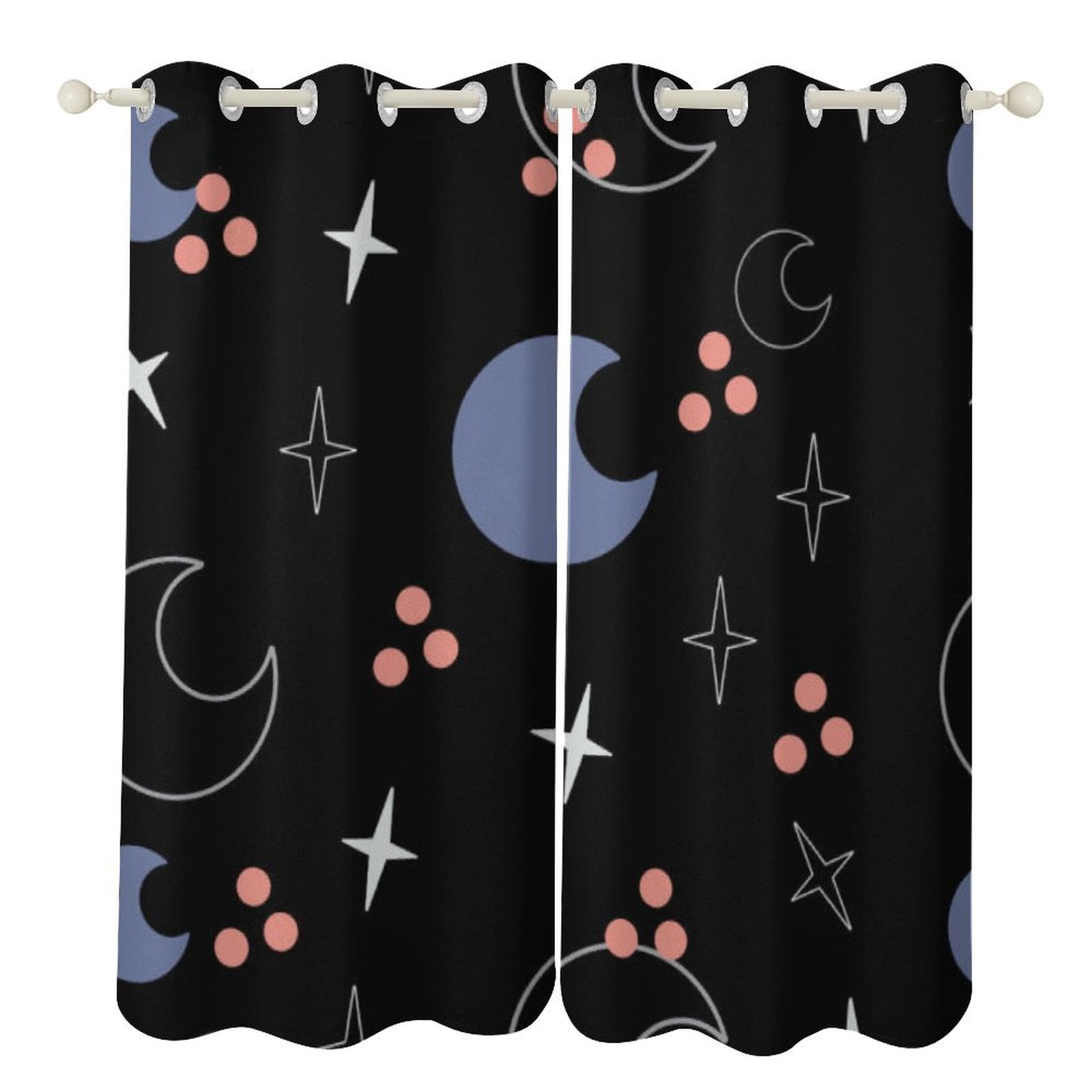 Moon And Star Print Blackout Window Curtains for Bedroom Living Room ...