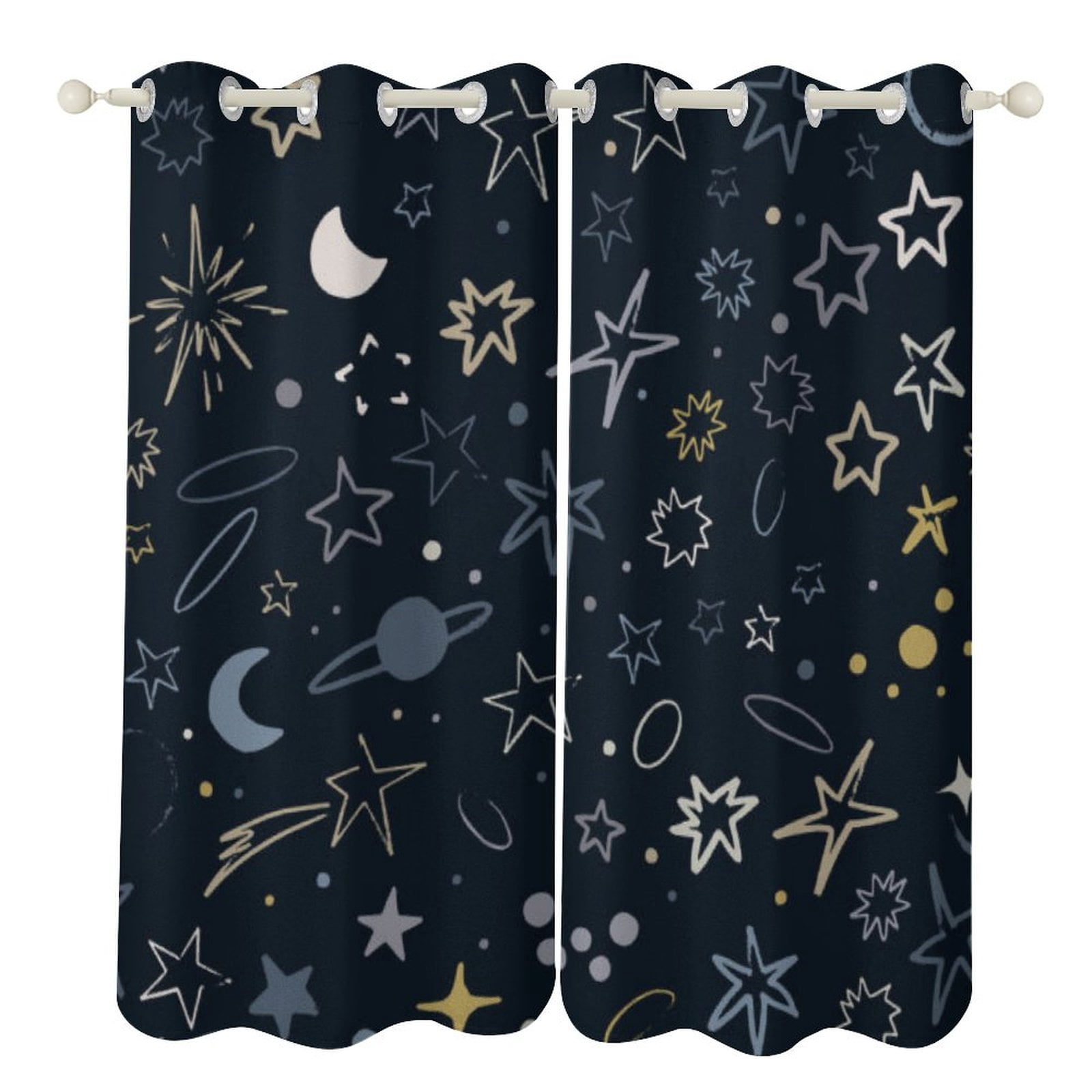 Moon And Star Print Blackout Window Curtains for Bedroom Living Room ...