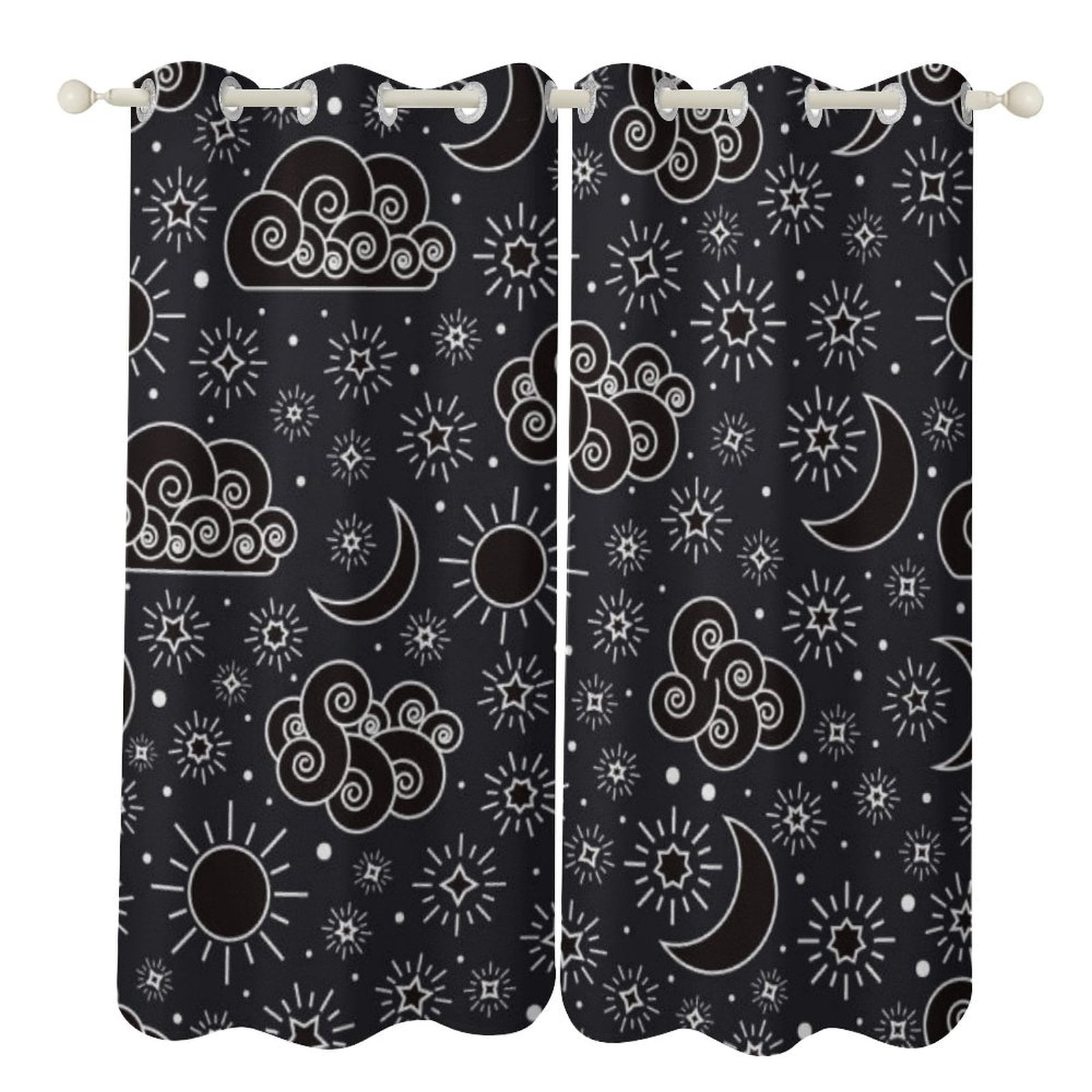 Moon And Star Print Blackout Window Curtains for Bedroom Living Room ...