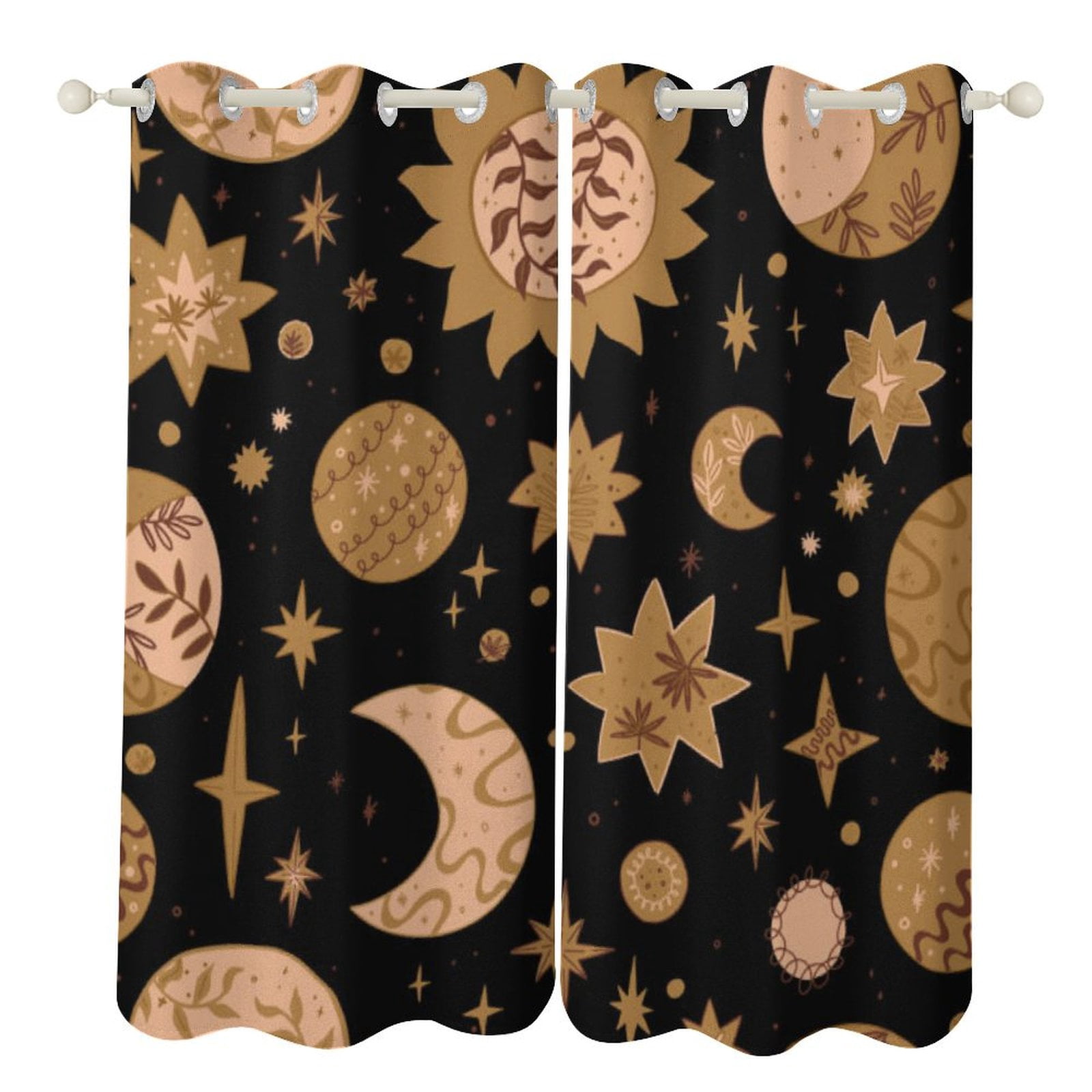 Moon And Star Print Blackout Window Curtains for Bedroom Living Room ...