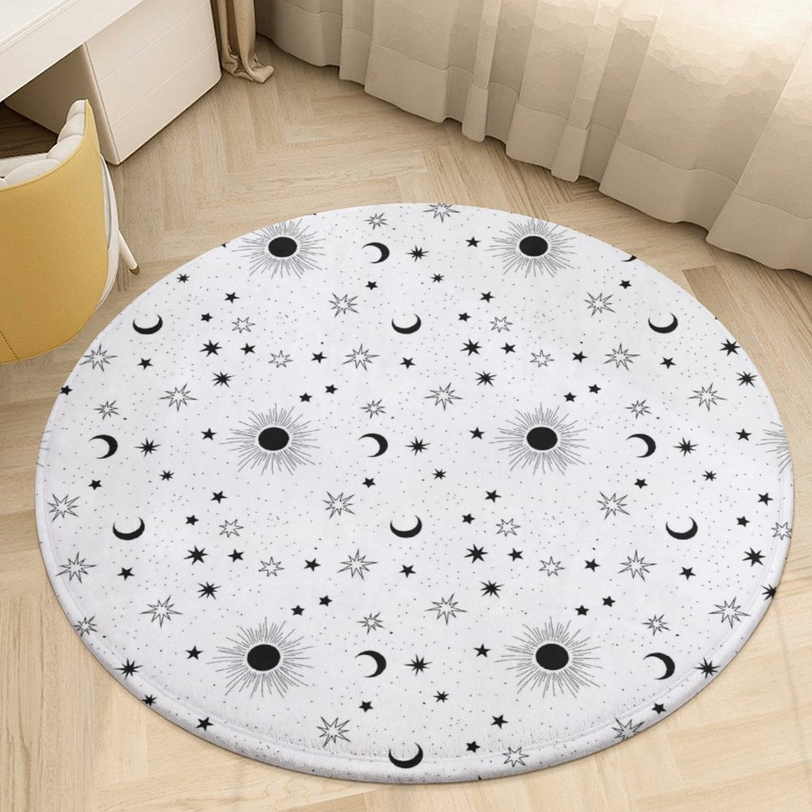 Moon And Star Print Round Area Rugs for Bedroom Living Room, 6FT Soft ...
