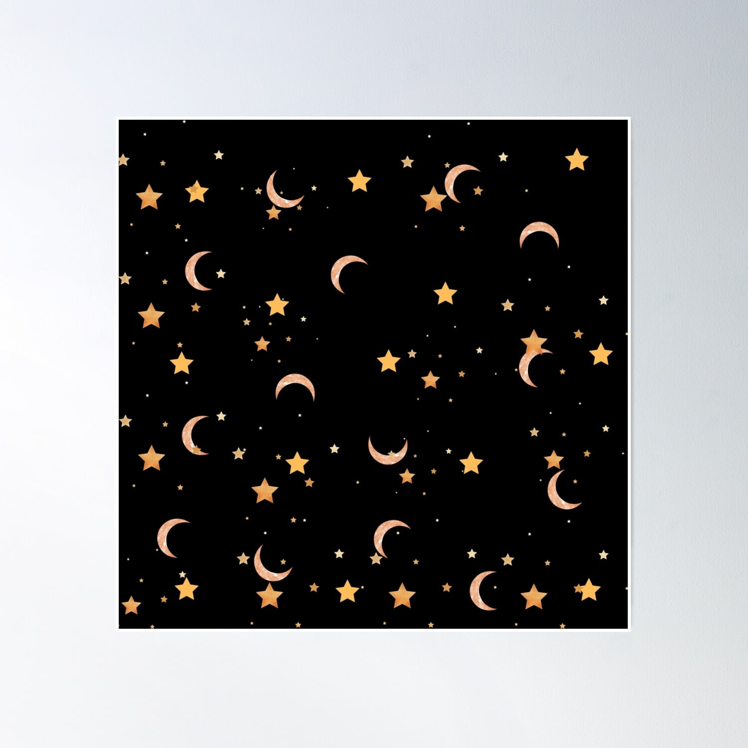 Moon And Stars In The Night Poster Wall Art, Modern Wall Decor, 16x16 ...