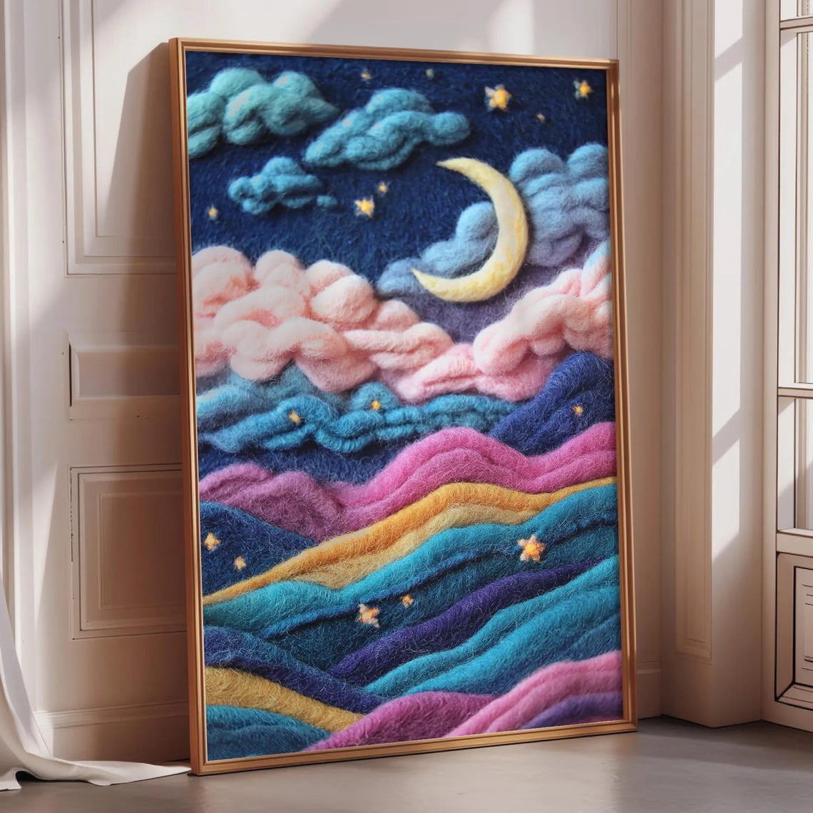Moon And Stars Nursery Wall Art Dreamy Night Sky Felt Landscape ...