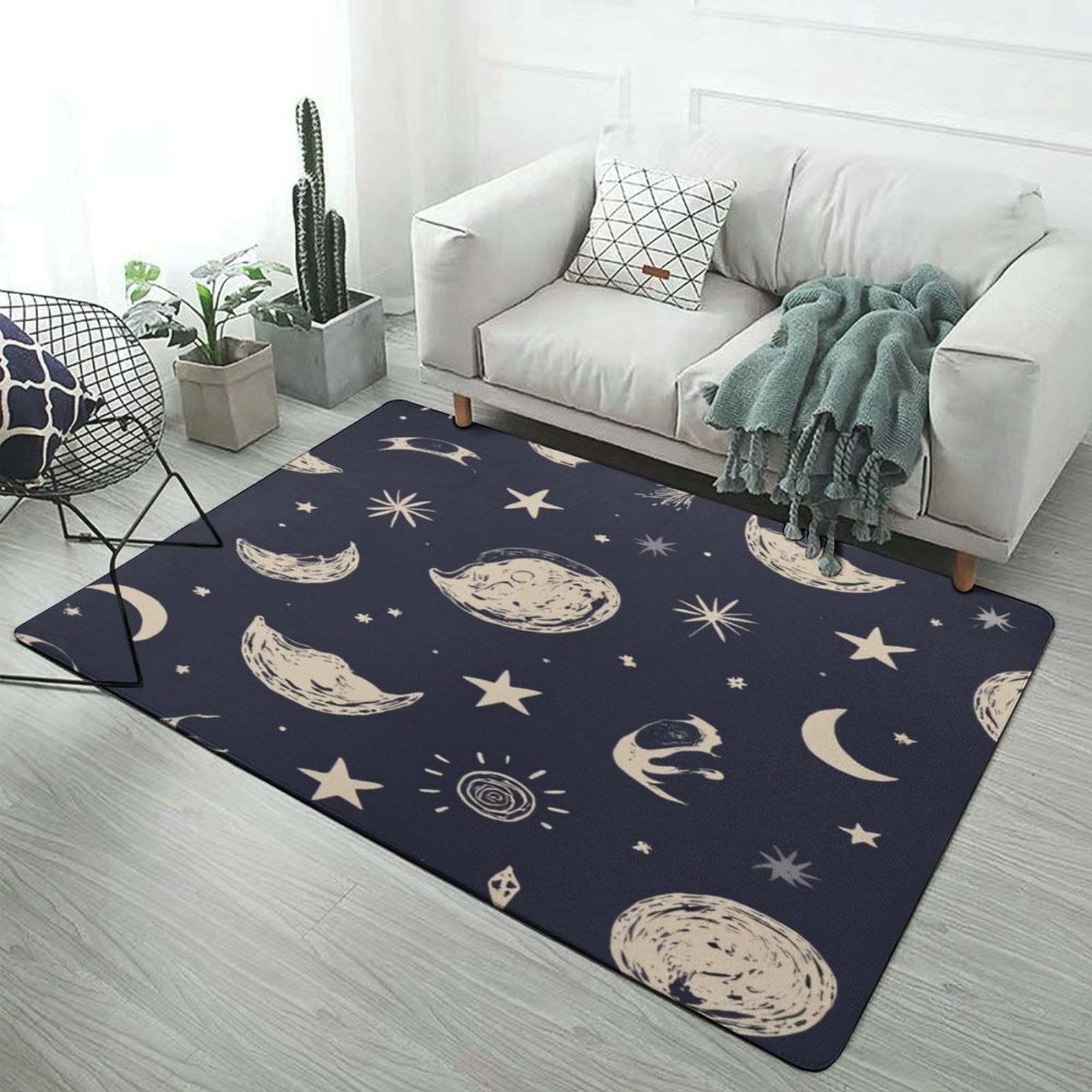 Moon And Stars Pattern Carpet Style Living Room Bedroom Rug Soft Carpet ...