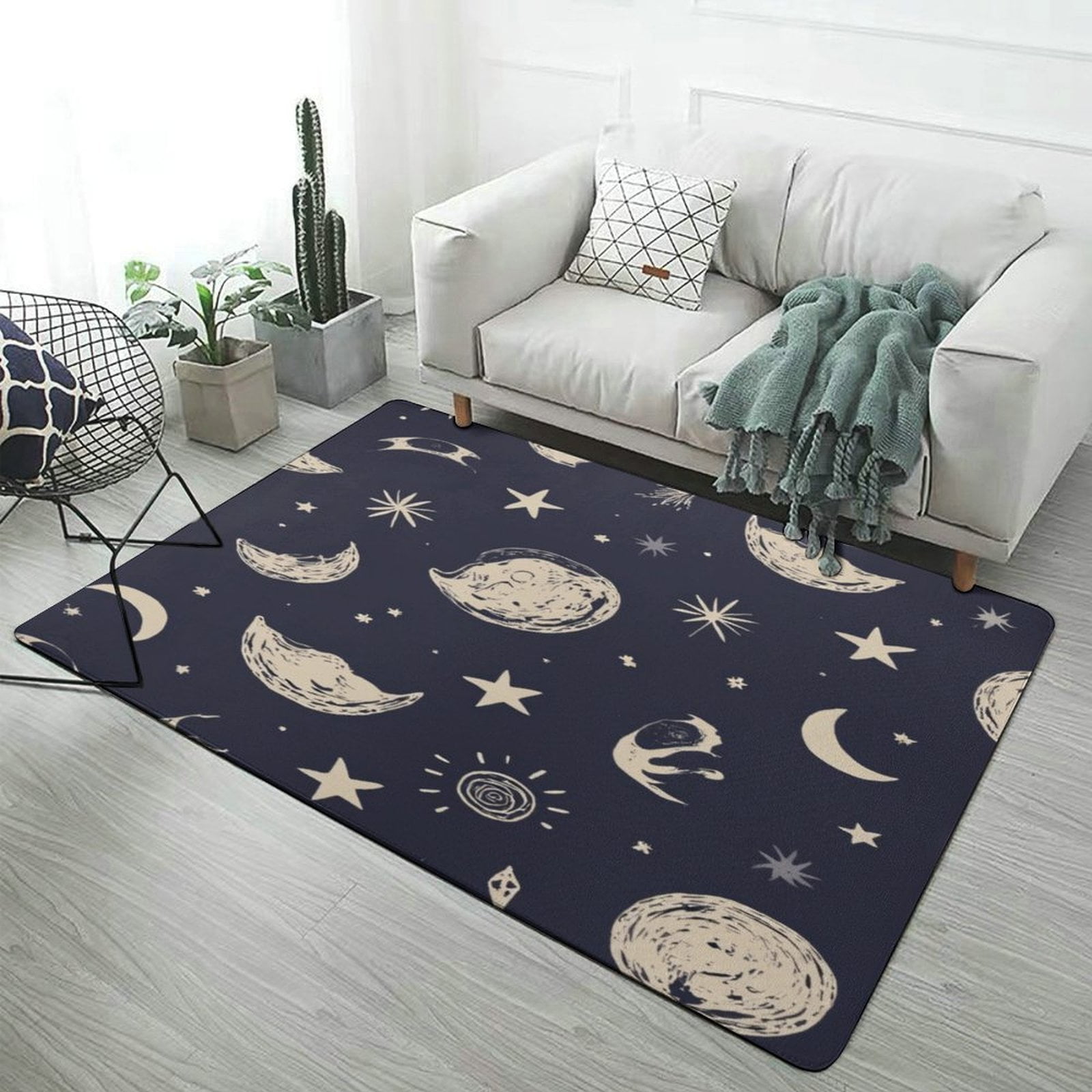 Moon And Stars Pattern Carpet Style Living Room Bedroom Rug Soft Carpet ...