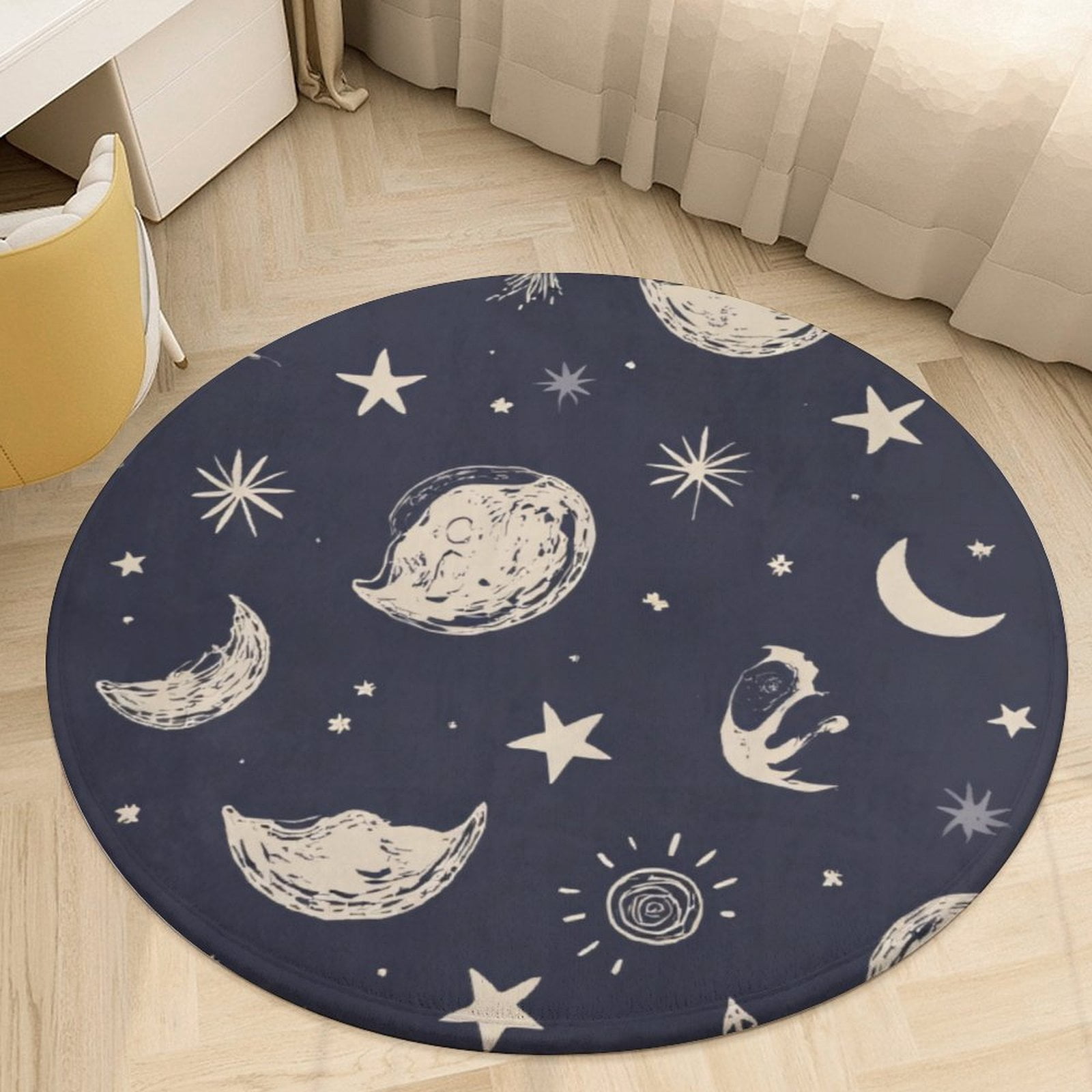 Moon And Stars Pattern Round Area Rugs for Bedroom Living Room, 6FT ...