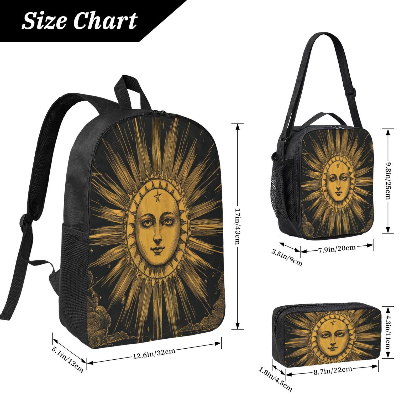 Moon And Sun Backpack 17 Inch Set with Lunch Bag and CaseDurableTravel ...