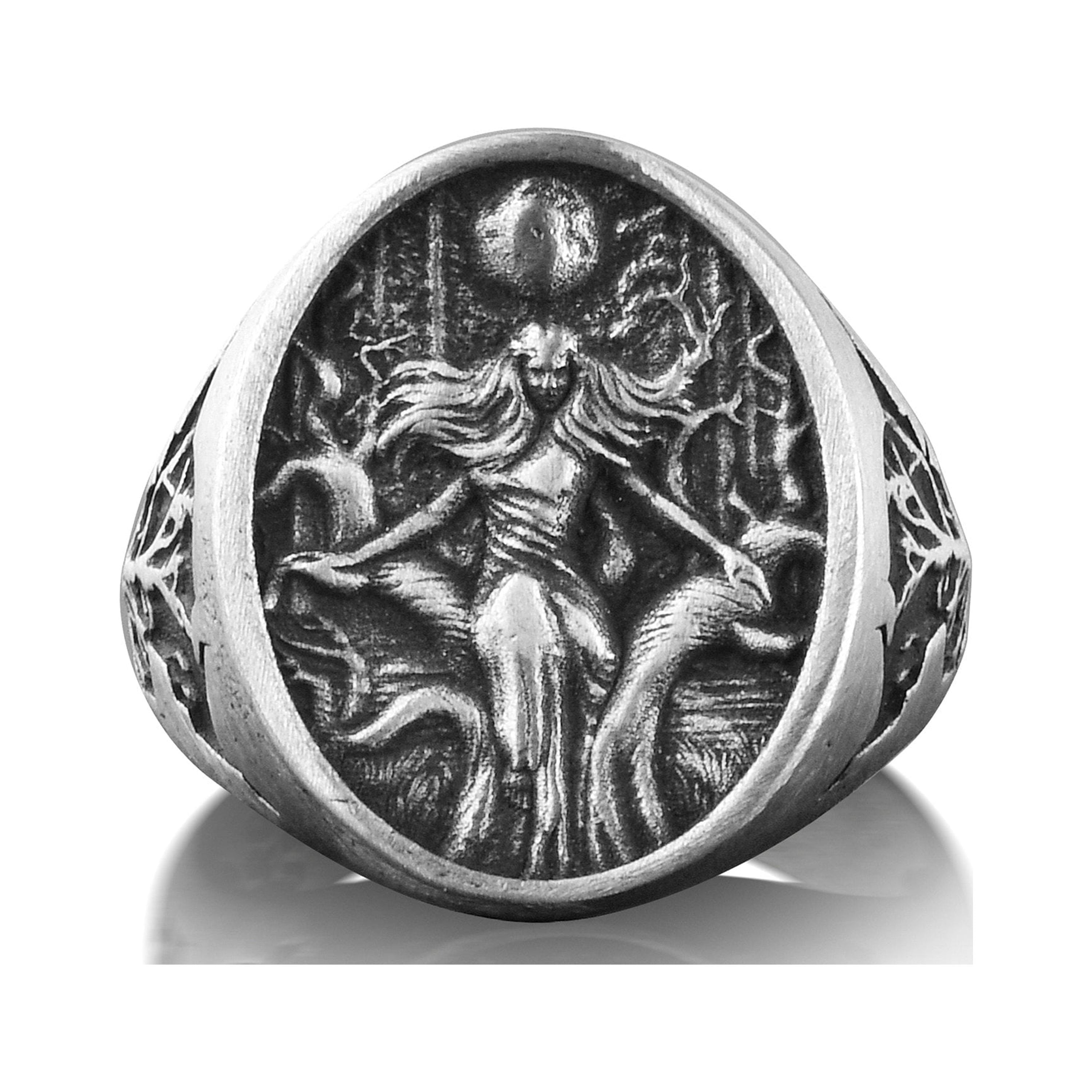 Moon Angel Ring with Intaglio Tree, Night Angel Viking Ring For Men ...