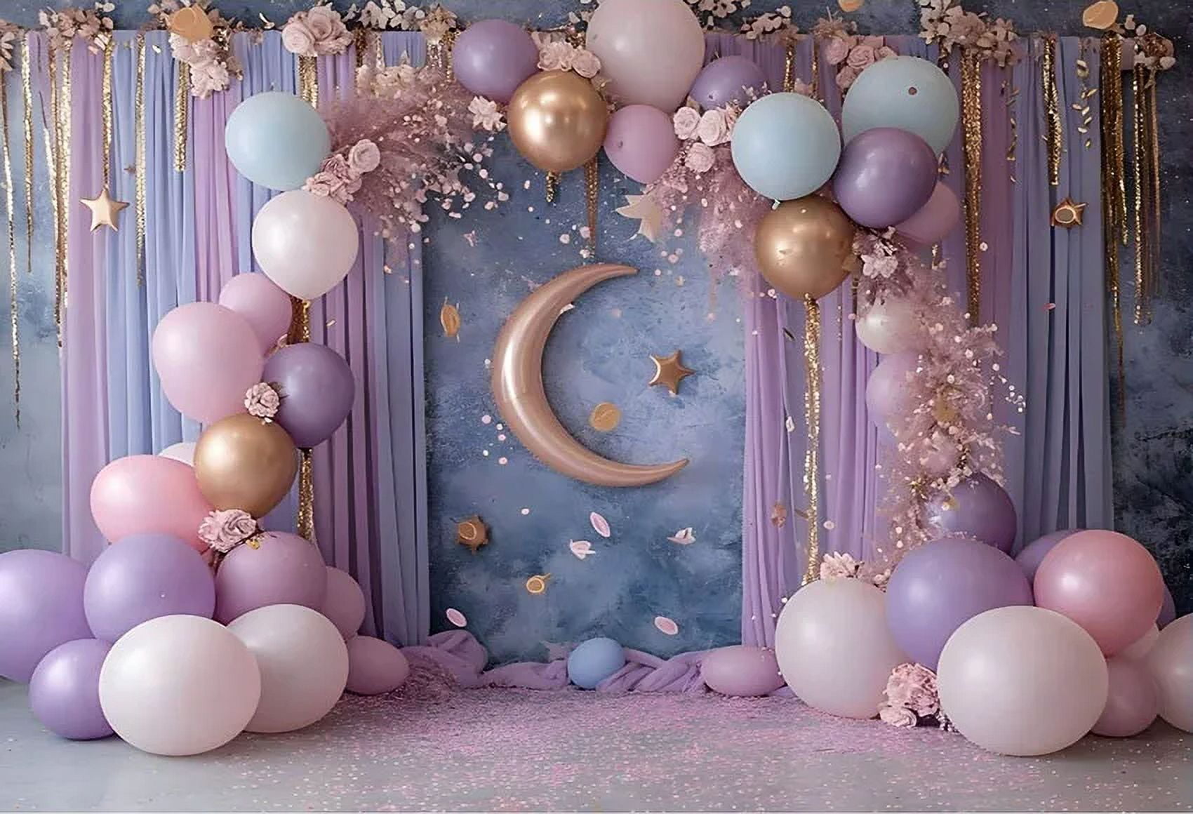 Moon Arch Balloon Floral Curtain Kids Birthday Cake Smash Portrait r ...