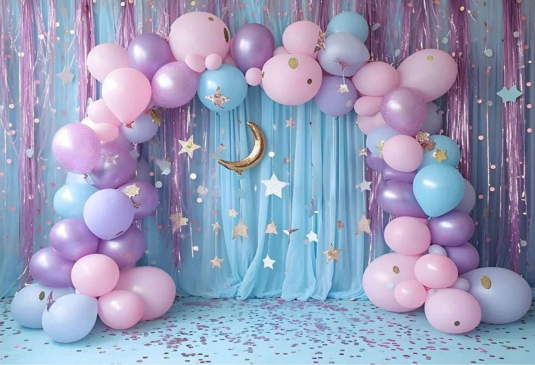 Moon Arch Balloon Floral Curtain Kids Birthday Cake Smash Portrait r ...