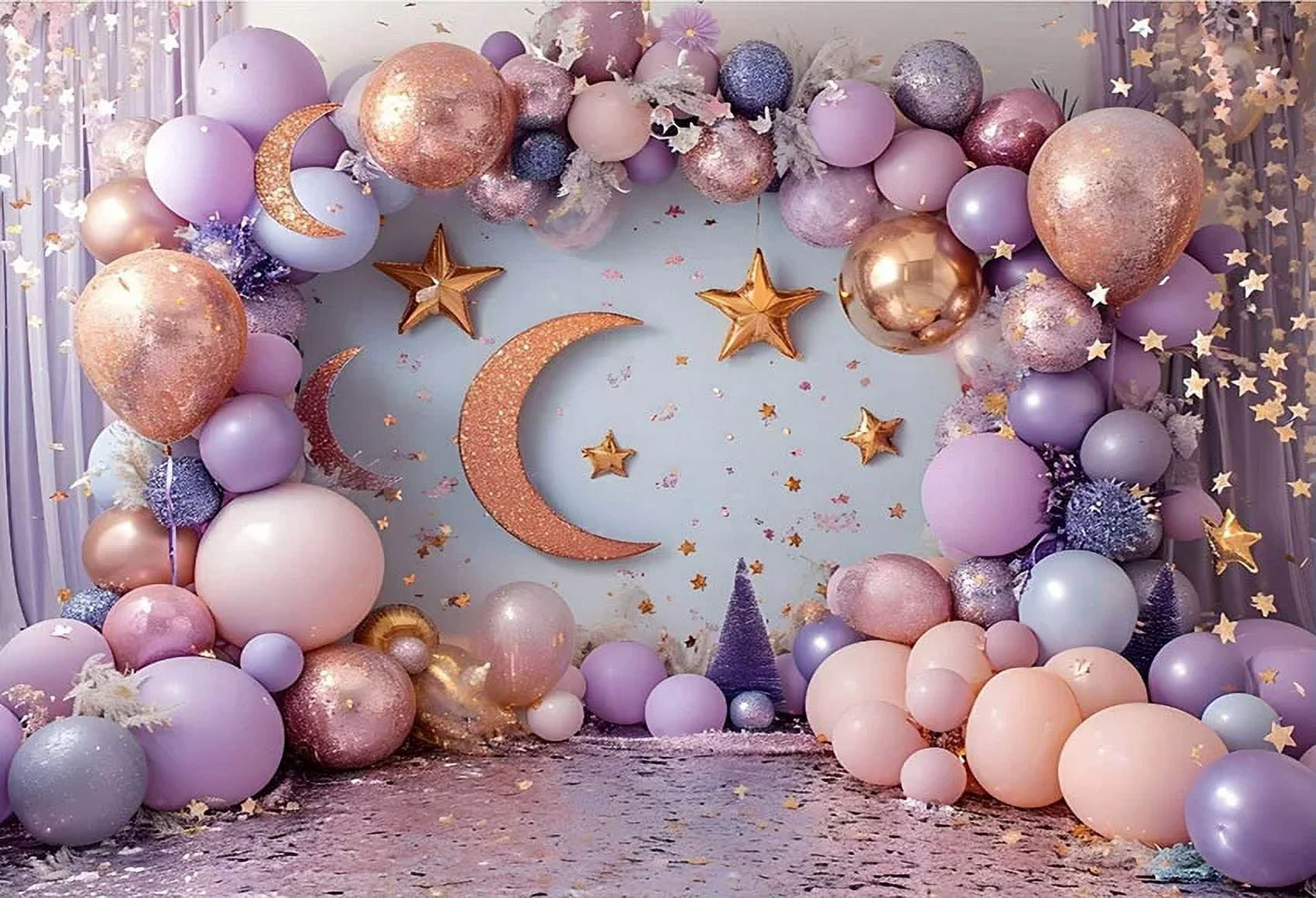 Moon Arch Balloon Floral Curtain Kids Birthday Cake Smash Portrait r ...