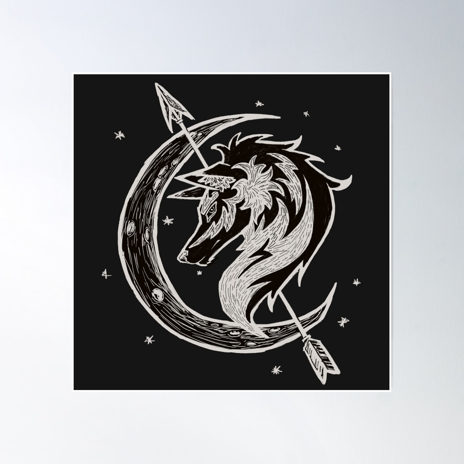 Moon Arrow Wolf Poster Wall Art, Modern Wall Decor, 24x24 UNFRAMED ...
