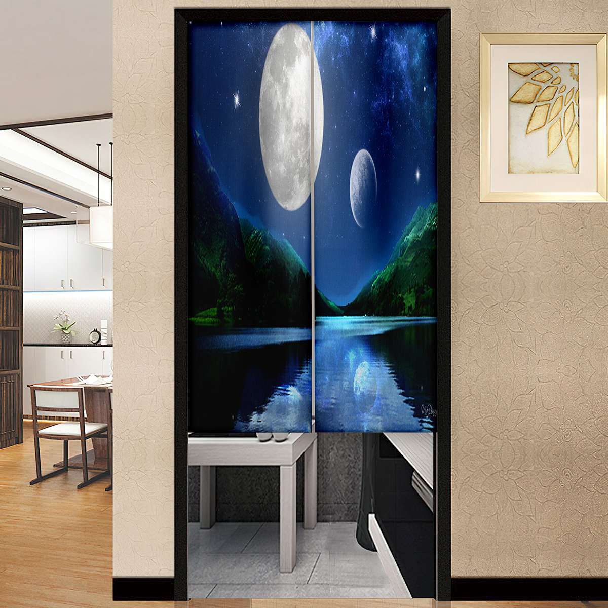 Moon Artwork Fantasy Art Clouds Japanese Door Curtain Partition Kitchen ...
