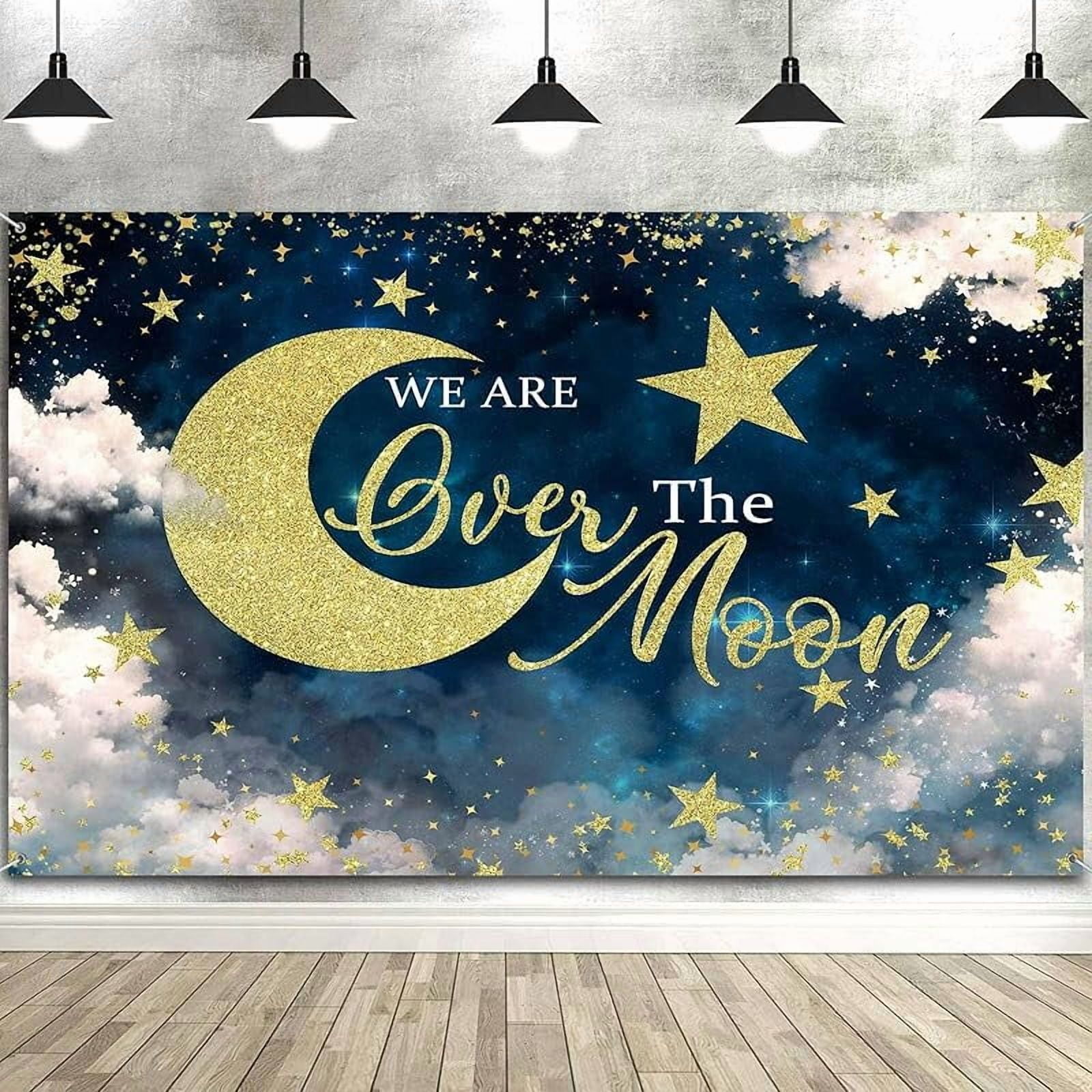 We are Over The Moon Baby Shower Decorations Banner Backdrop ...