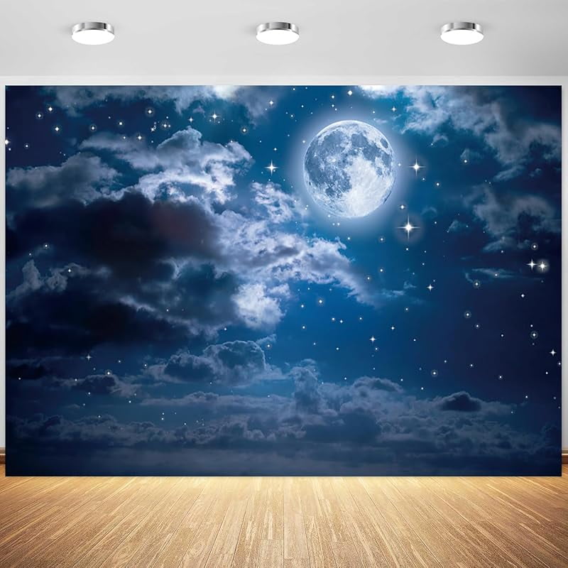 Moon Backdrop Night Bright Full Moon Starry Sky Photography Background ...