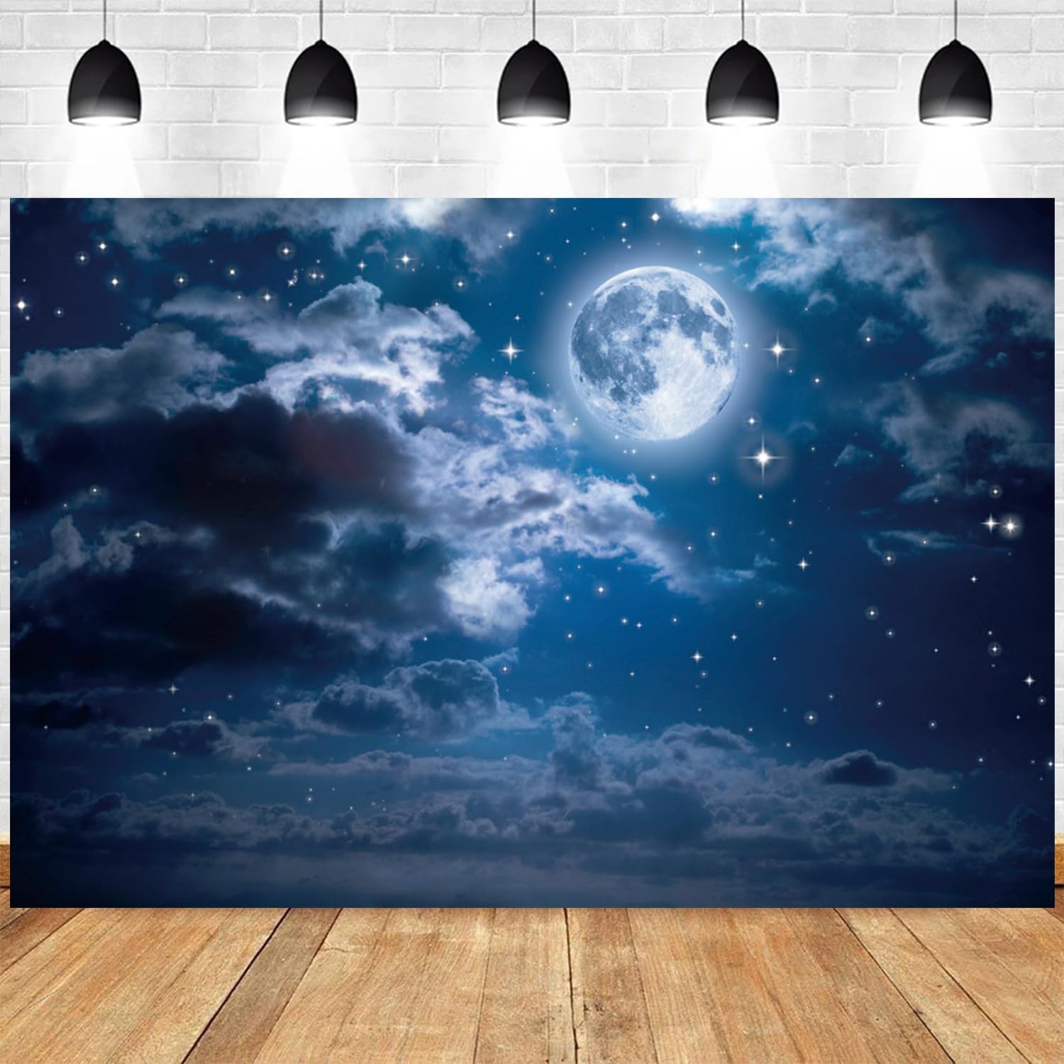 Moon Backdrop Night Starry Sky Bright Full Moon Photography Background ...