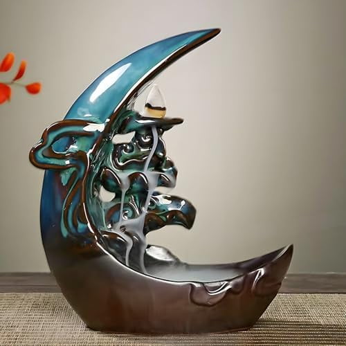 Moon Backflow Incense Burner, Ceramic Cone Burner, Scent Waterfall Fountain, Return Diffuser ...
