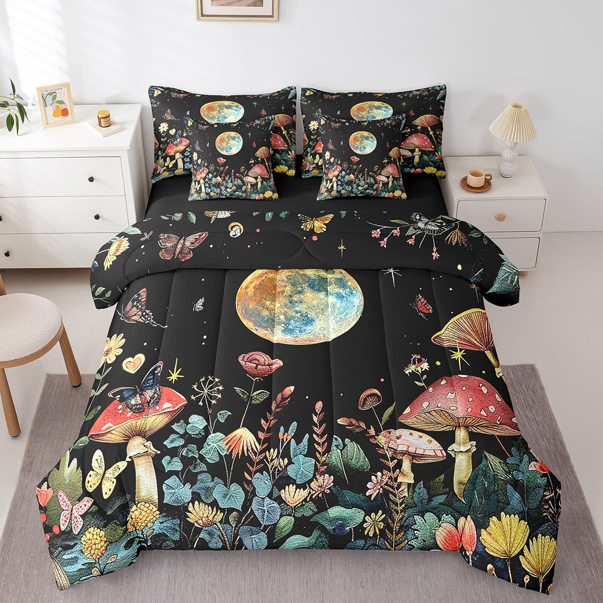 Moon Bed in a Bag Queen Comforter Set 7 Piece,Mushroom Bedding Sets ...