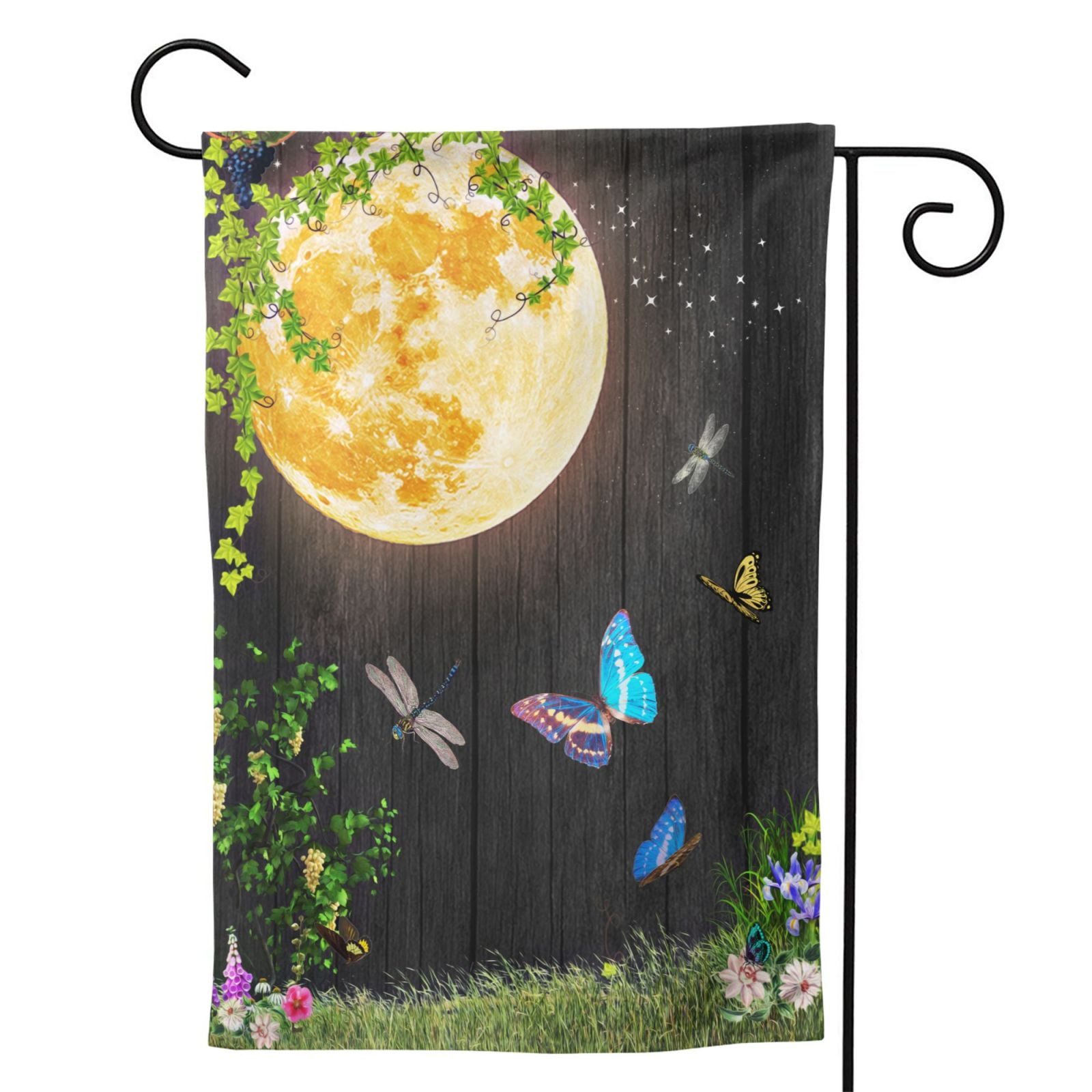 Moon Butterfly Dragonfly Garden Flag 12.5"X18" Outdoor Indoor Garden ...