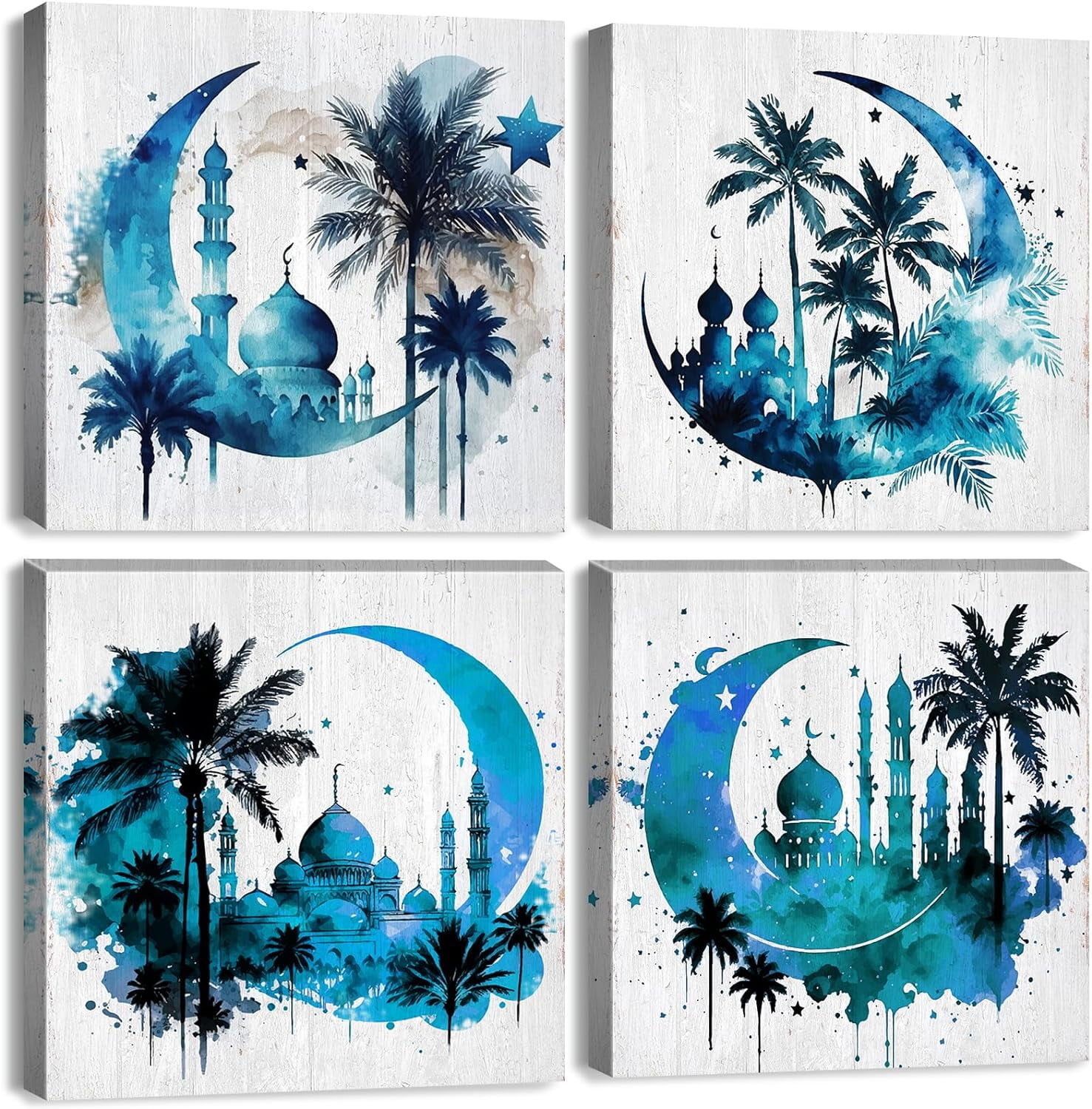 Moon Canvas Wall Art Abstract Palm Tree Castle Pictures Poster Moon ...
