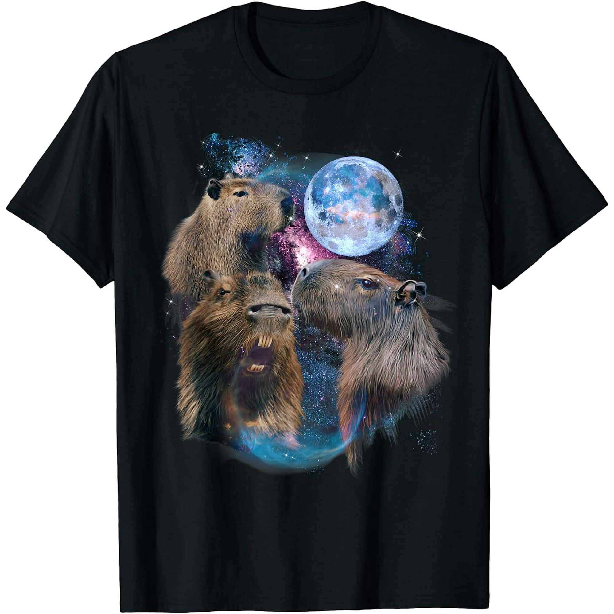 Moon Capybara Funny Capibara Lover Humor Men Women Black Short Sleeve T ...