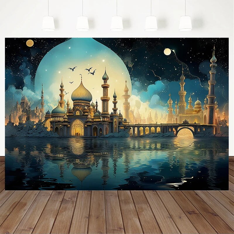 Moon Castle Background Photography Art Starry Sky Lake Bridge Adult ...