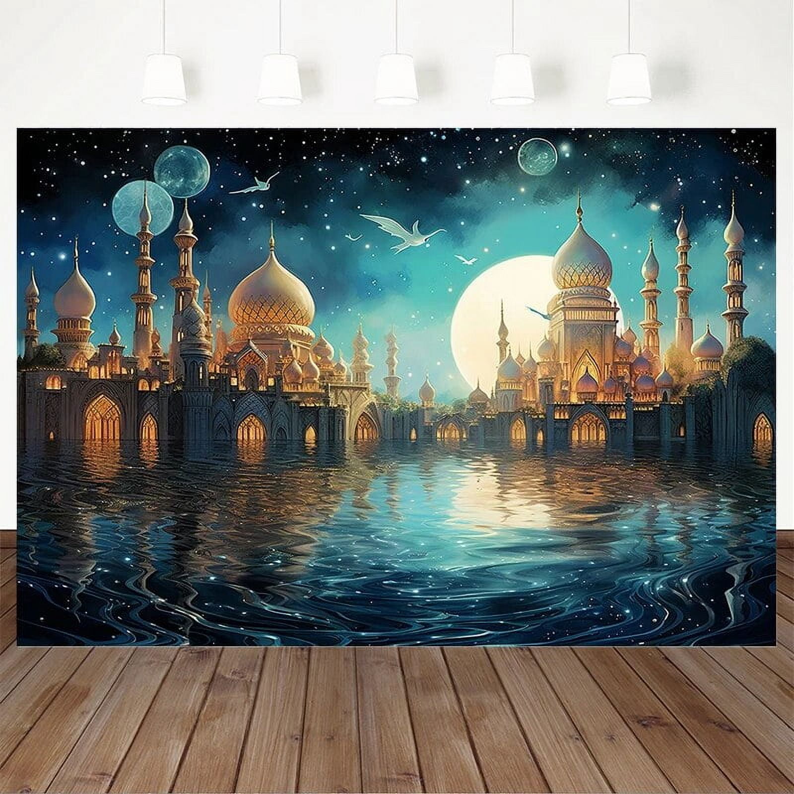 Moon Castle Background Photography Art Starry Sky Lake Bridge Adult ...
