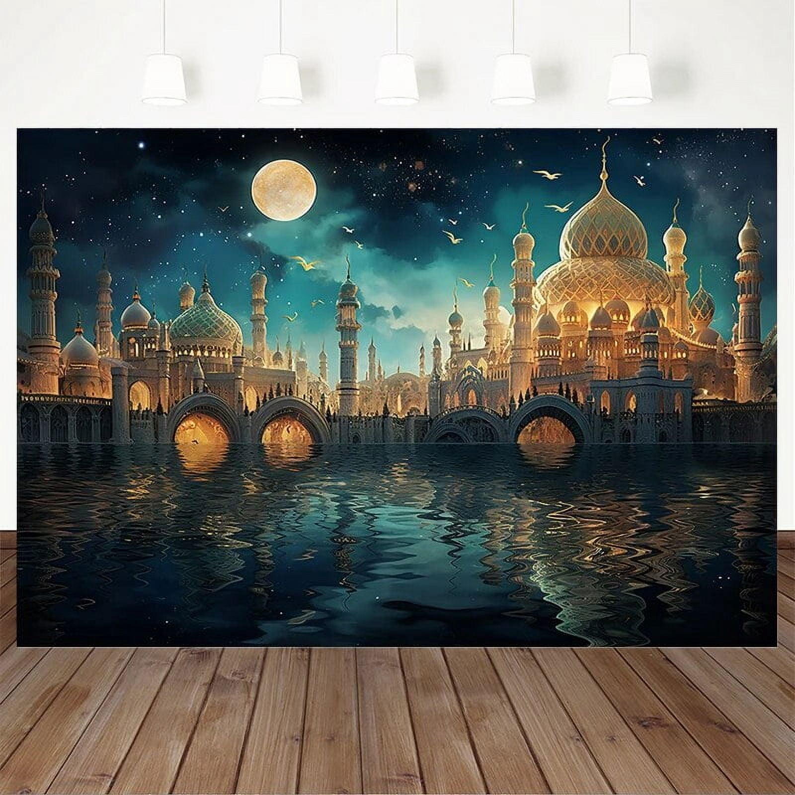 Moon Castle Background Photography Art Starry Sky Lake Bridge Adult ...