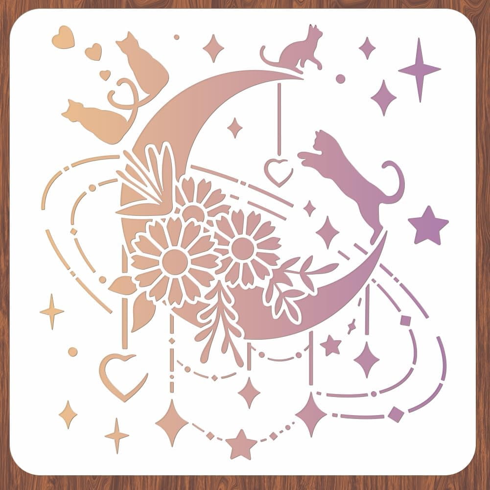 Moon Cat Stencil Painting Flower Stencils Craft Reusable Wall Stencils ...