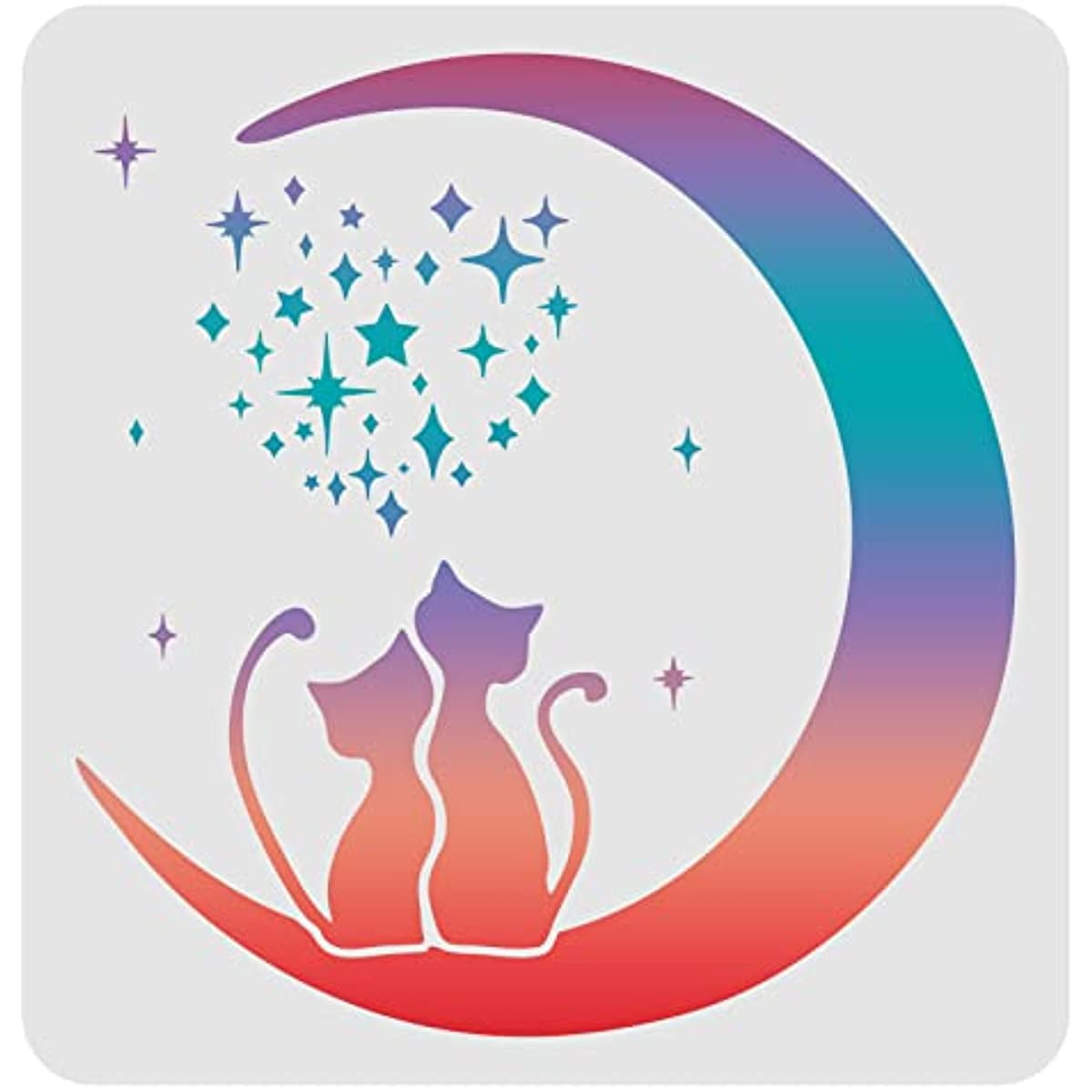 Moon Cat Stencils Template 11.8x11.8inch Plastic Moon Star Stencils ...
