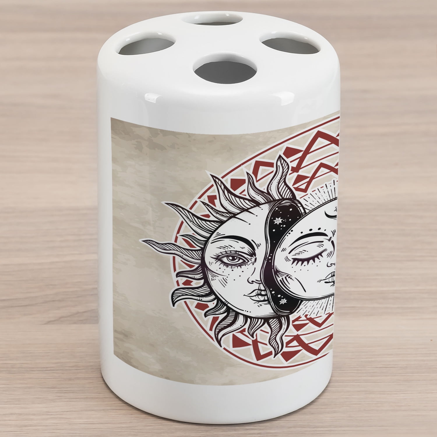 Moon Ceramic Toothbrush Holder, Oriental Elements with Abstract Style ...
