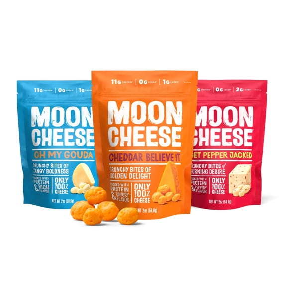 Moon Cheese Crunchy Cheddar, Jack & Gouda, 2 Oz. 3-Pack Assortment ...