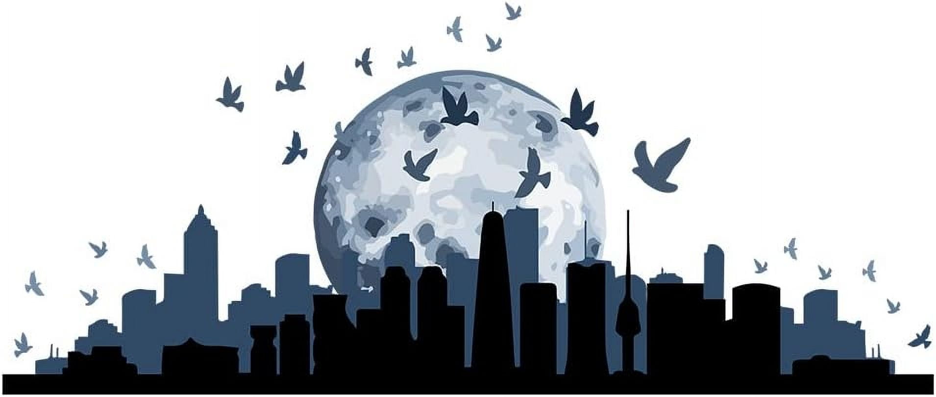 Moon Cityscape Wall Sticker Night View Large Removable DIY Wall Art ...