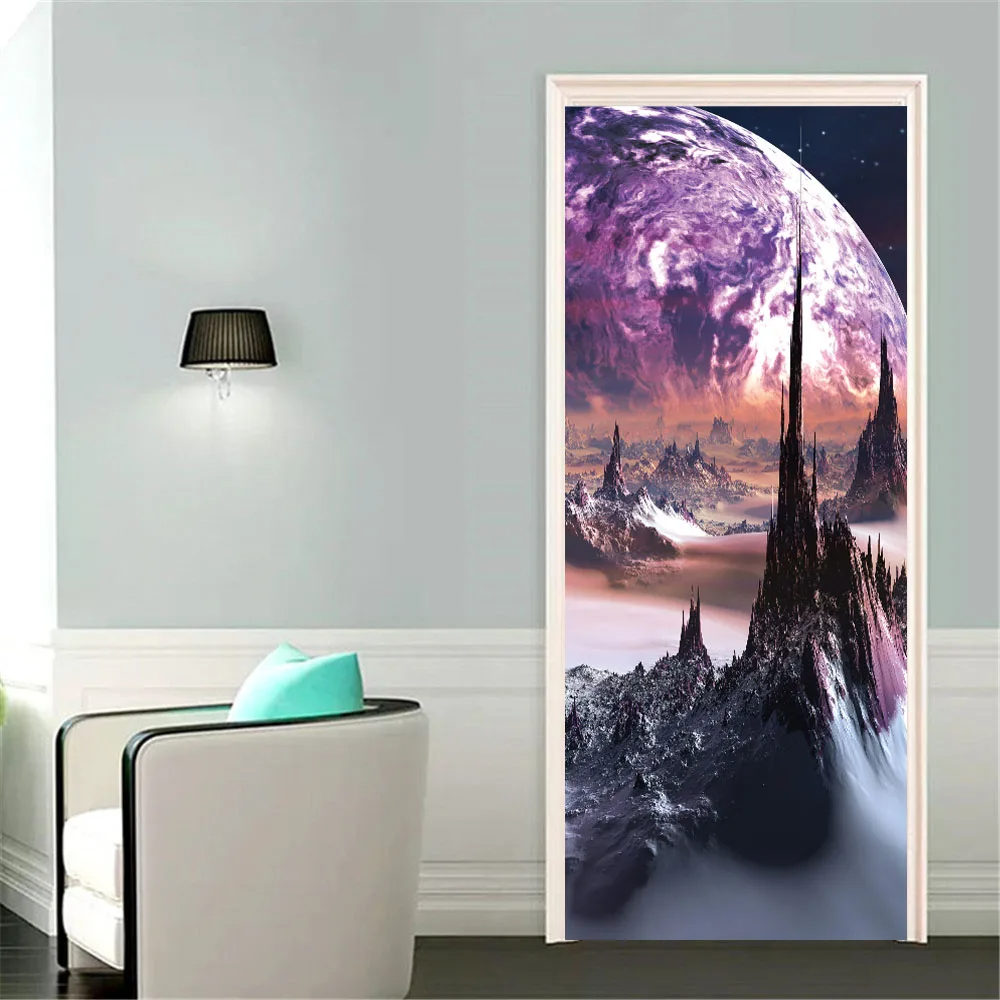 Moon Closet Door Sticker Explosion Planet Mysterious Universe 3D Mural ...