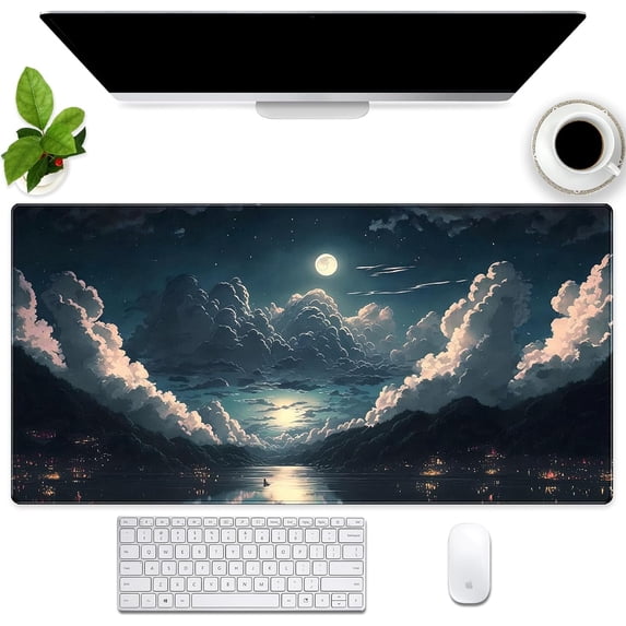 Moon and Cloud Desk Mat Mouse Pad, Large Gaming Desk Pad with Stitched ...