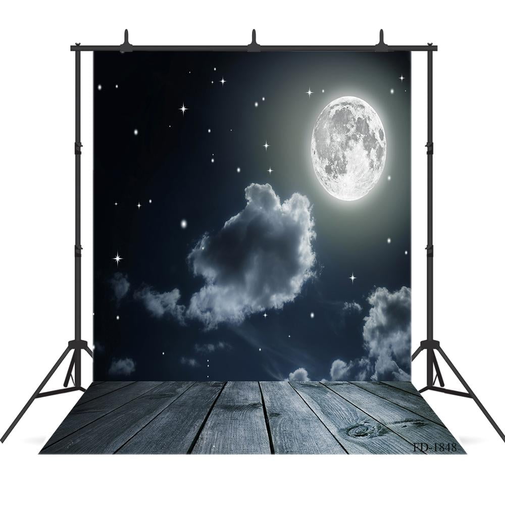 Moon Clouds Stars Scenic Wooden Floor Photography Backdrops Vinyl ...