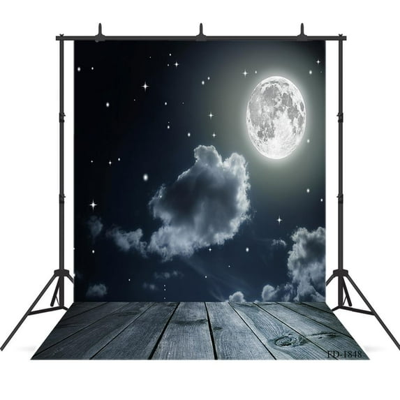 Moon Clouds Stars Scenic Wooden Floor Photography Backdrops Vinyl ...