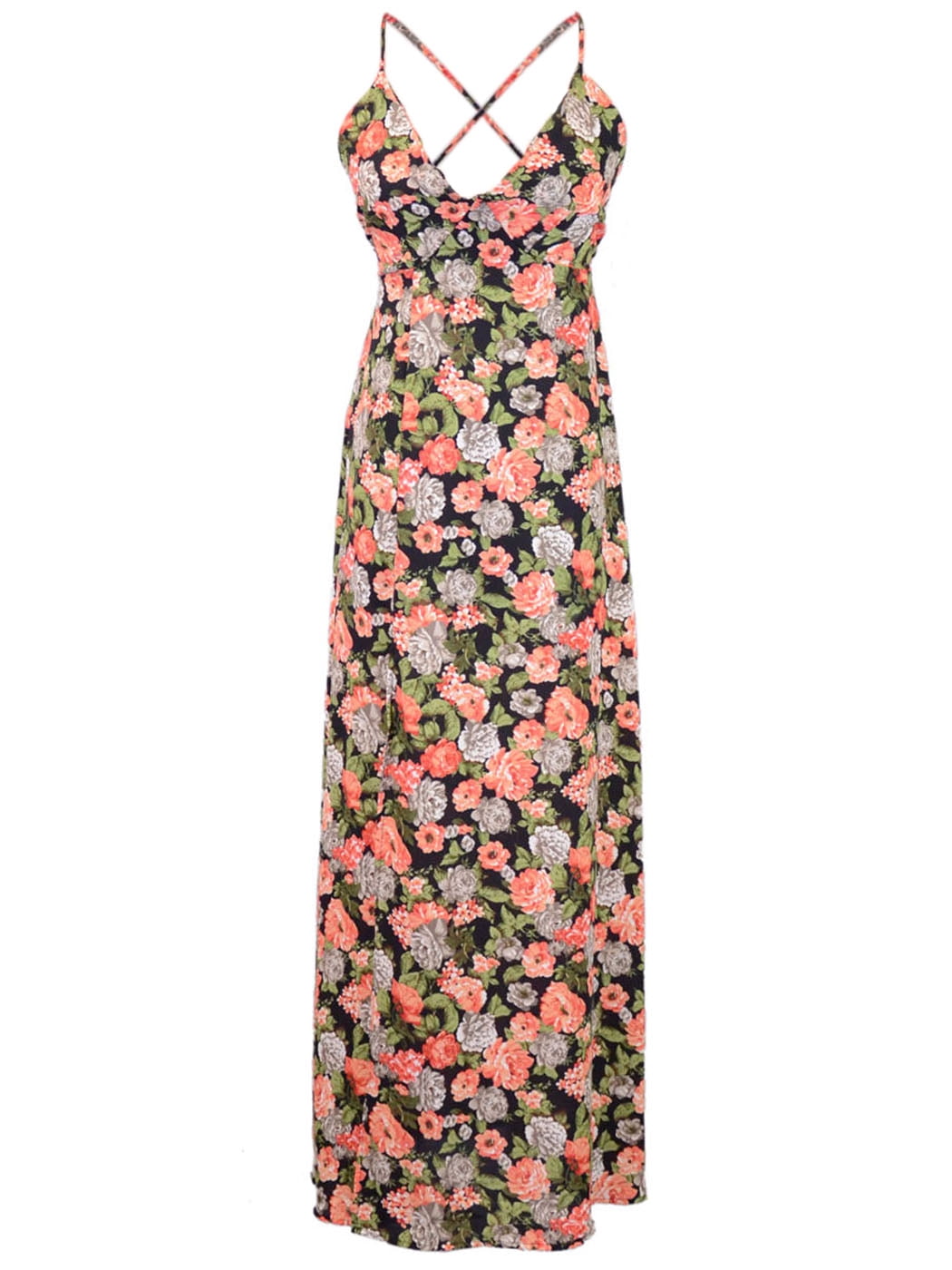 Moon Collection Slitted Multicolor Floral Print Maxi Dress With Low V ...