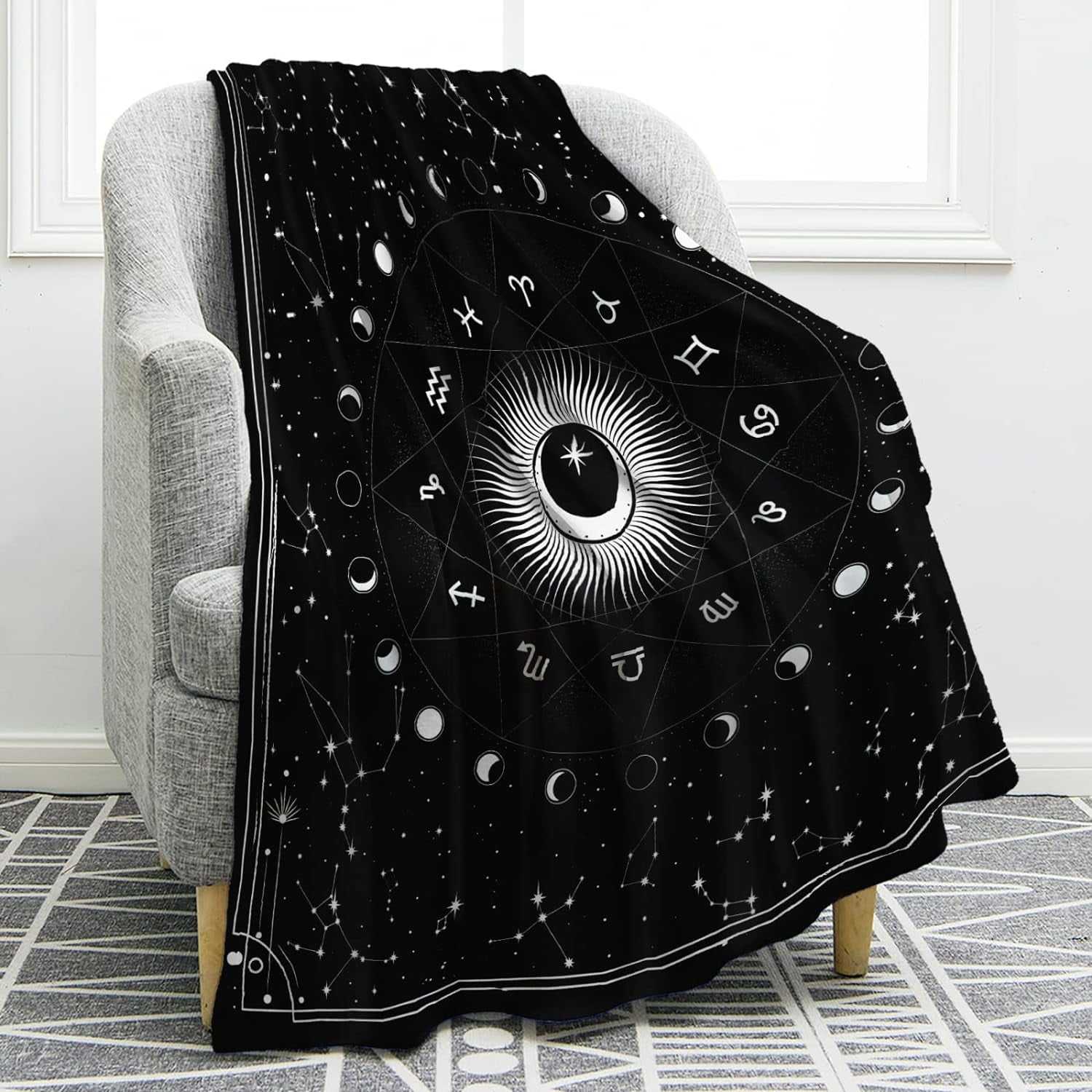 Moon Constellations Blanket Psychedelic Print Throw Blanket for Bedroom ...